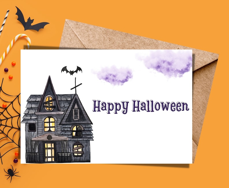 Printable Happy Halloween Card Halloween Postcard Halloween - Etsy
