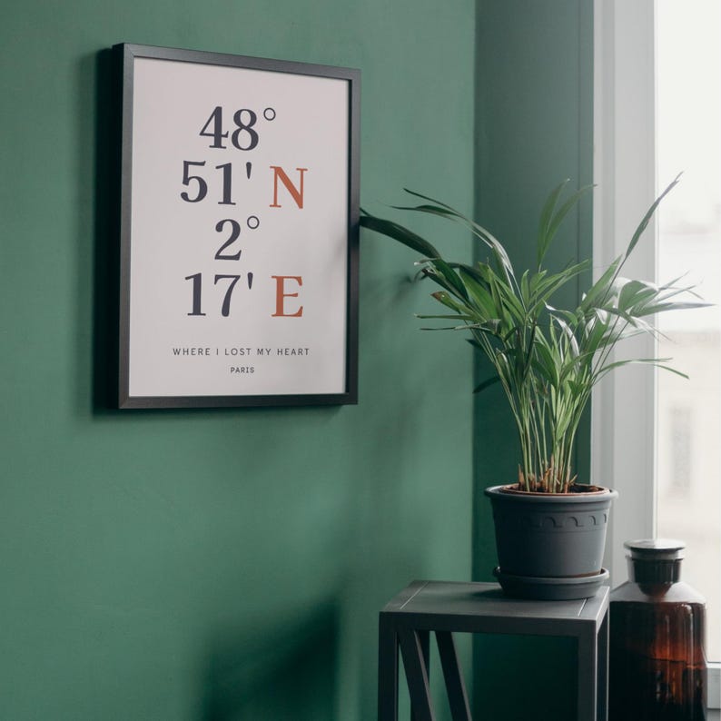 Custom Coordinates Poster, Latitude Longitude Print, Custom Anniversary ...