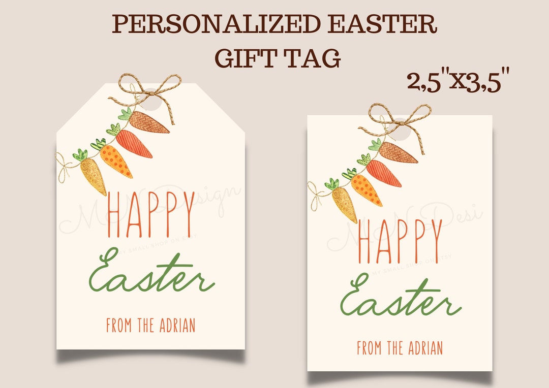 Personalized Editable Easter Bunny Gift Tag, Printable Carrots Easter ...