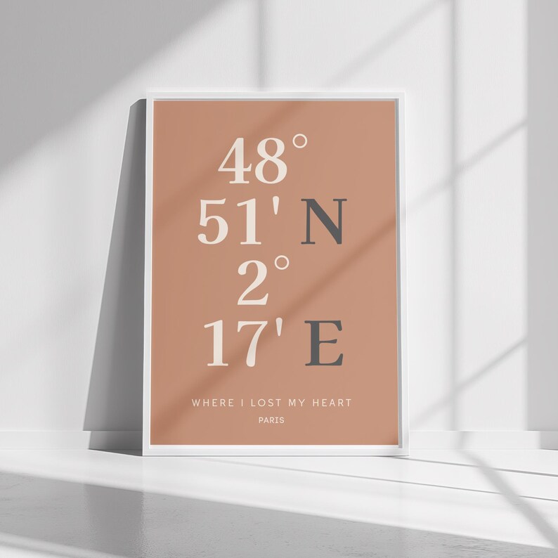 Custom Coordinates Poster, Latitude Longitude Print, Custom Anniversary ...