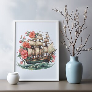 Cross Stitch Pattern With Sailboat, Counted, Vintage Sailing Ship ...