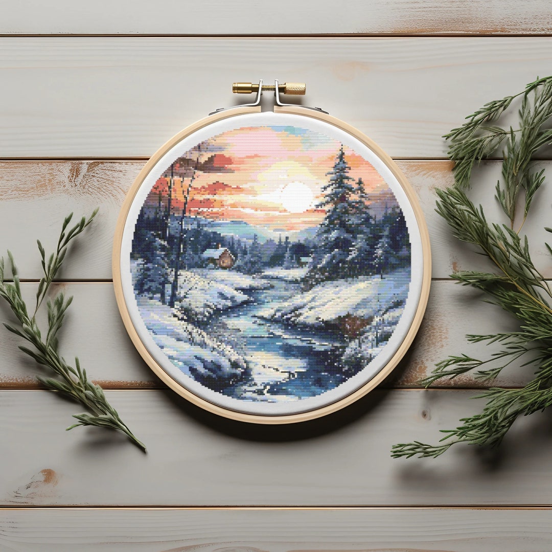Nature Cross Stitch Pattern With Winter Forest, Counted, Landscape ...