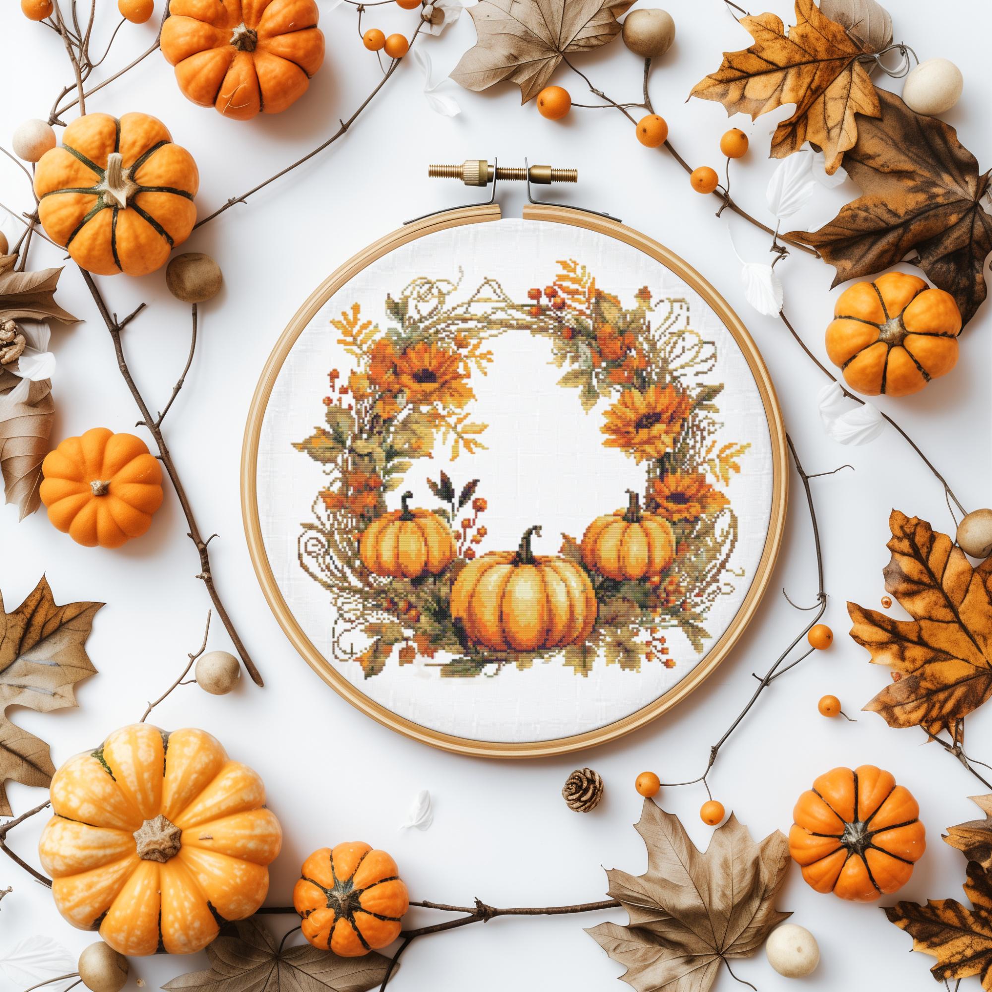 Fall Cross Stitch Patterns With Pumpkins, Counted, Autumn Embroidery ...