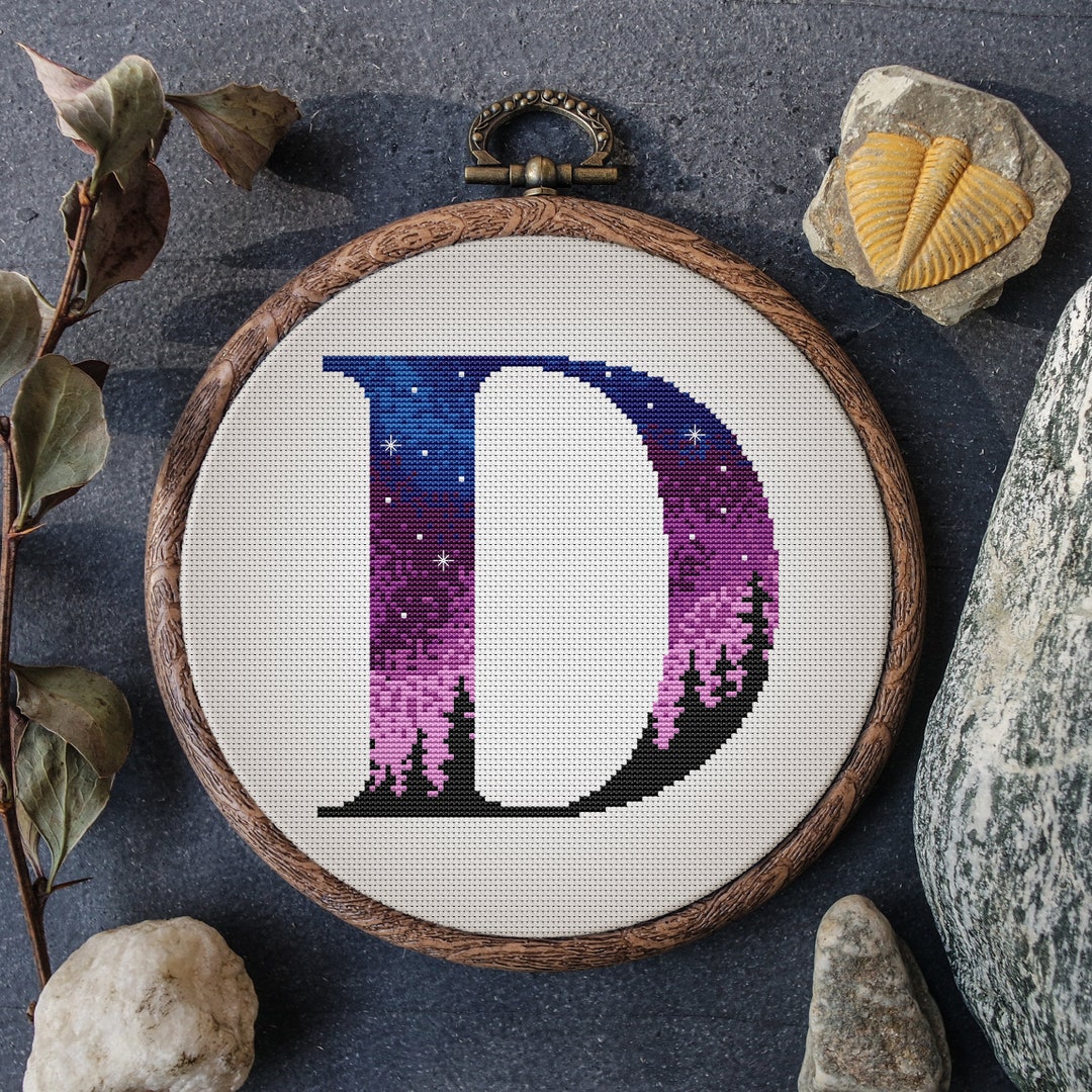 Custom Name Cross Stitch Pattern Purple Letter Cross Stitch Chart ...