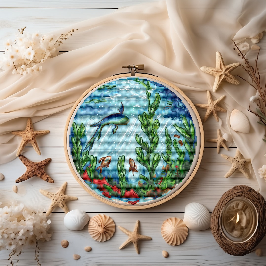 Landscape Cross Stitch Pattern, Ocean Embroidery Design, Seascape Cross ...