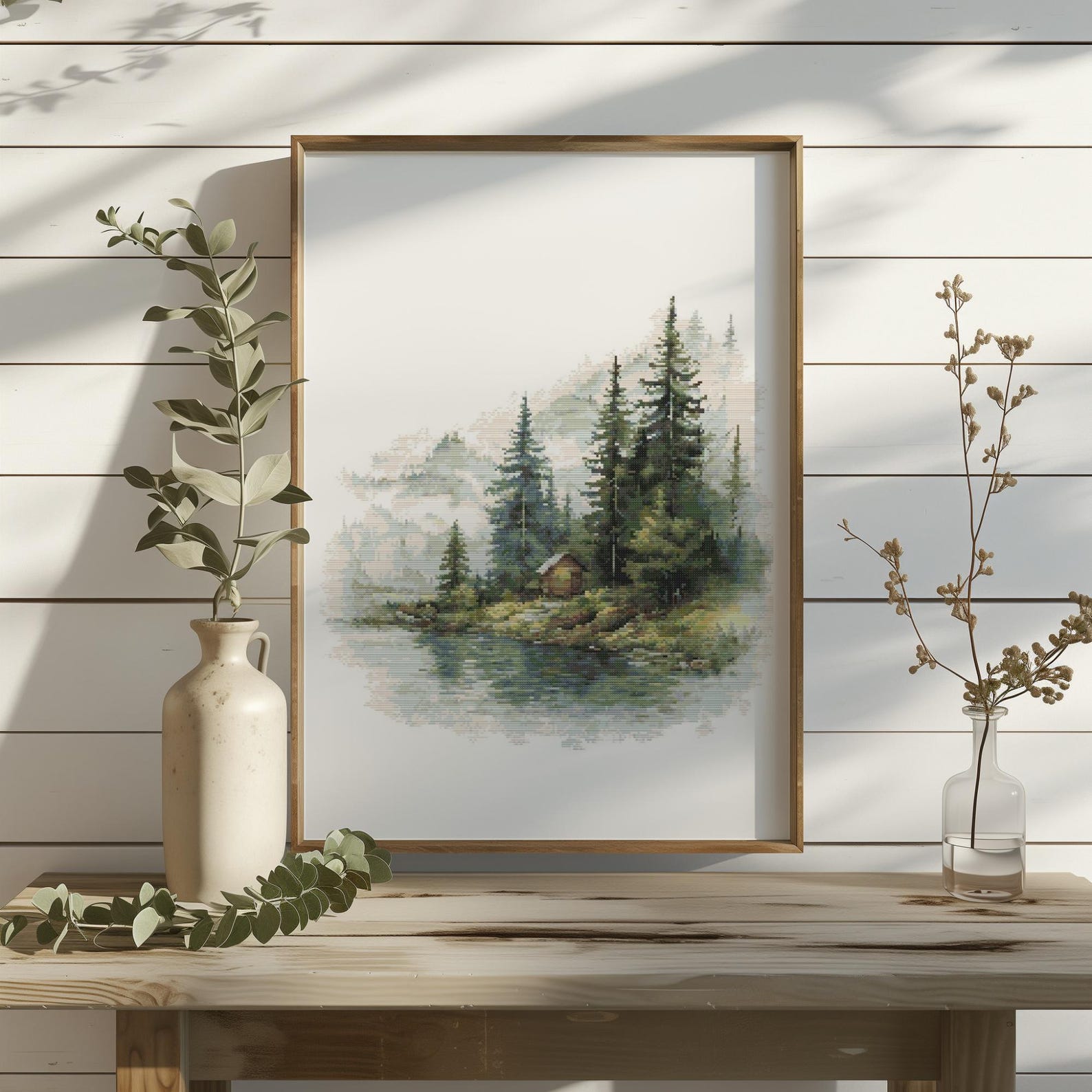 Nature Cross Stitch Pattern With Hut, Landscape Cross Stitch Samplers ...