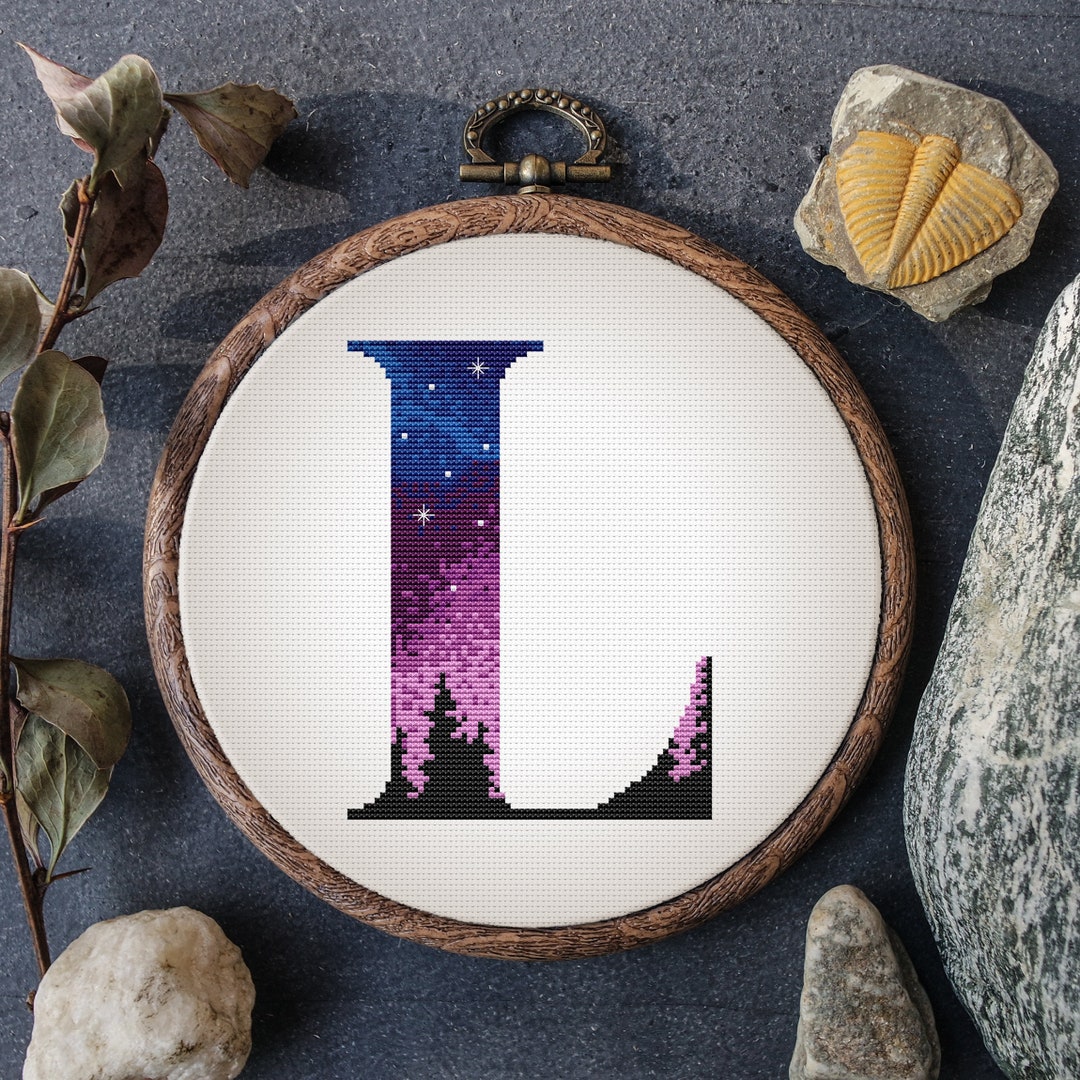 Monogram L Cross Stitch Pattern Letter Embroidery Pattern Modern Nature ...