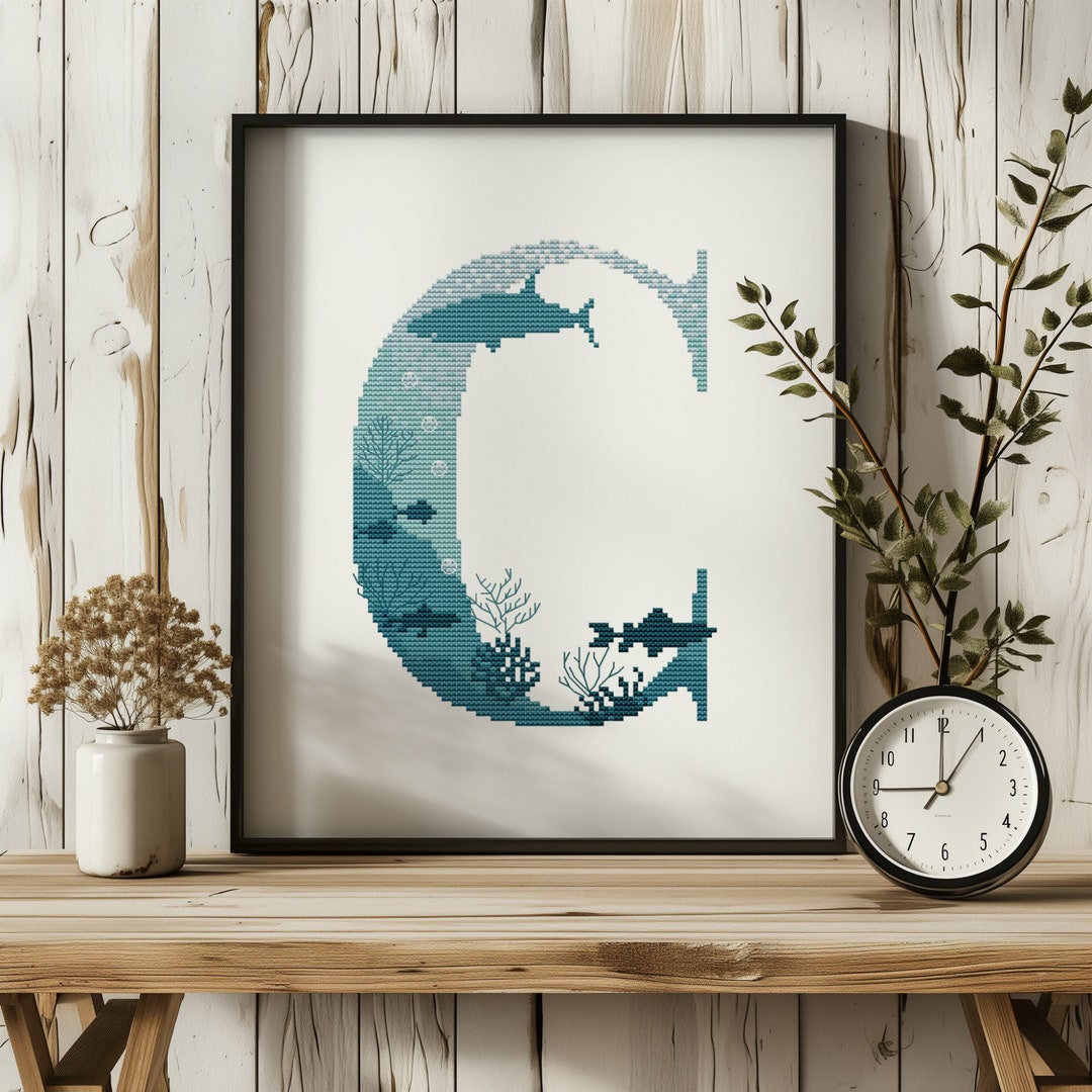 Marine Letter Cross Stitch Pattern PDF Counted Family Initials ...