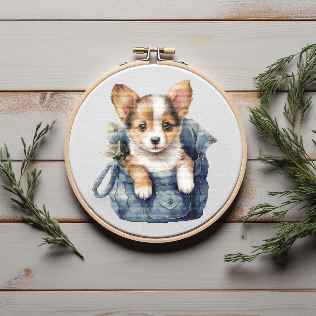 Cross Stitch Pattern With Puppy, Animal Embroidery Design Pattern ...