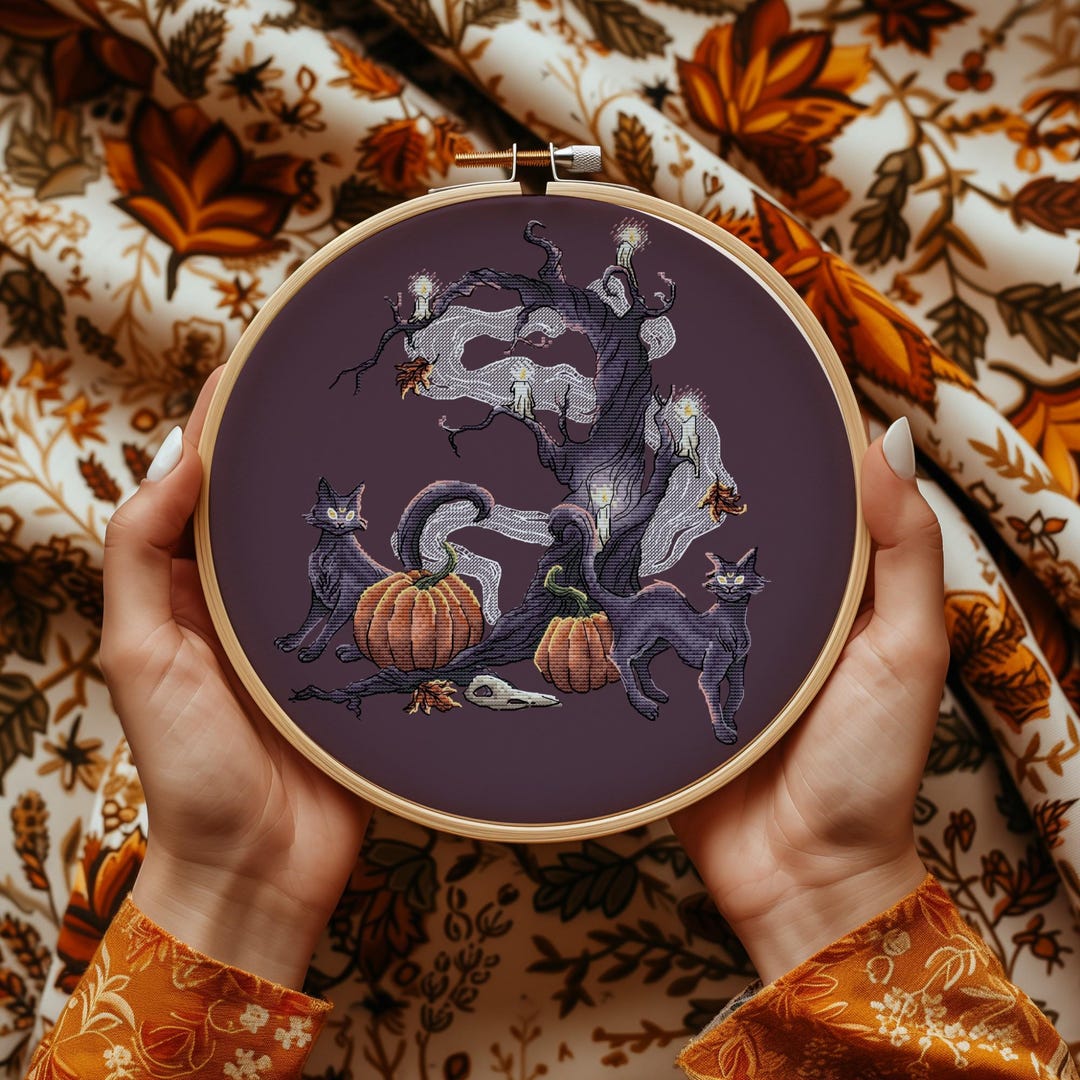 Halloween Cross Stitch Pattern Spooky Pumpkins Fall Embroidery Pattern ...
