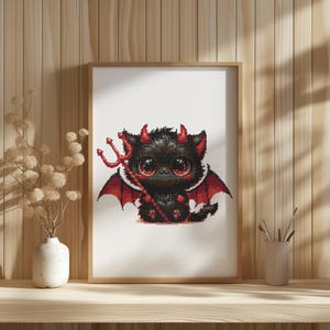Counted Cross Stitch Pattern With Cute Devil Kitten Kids Halloween ...