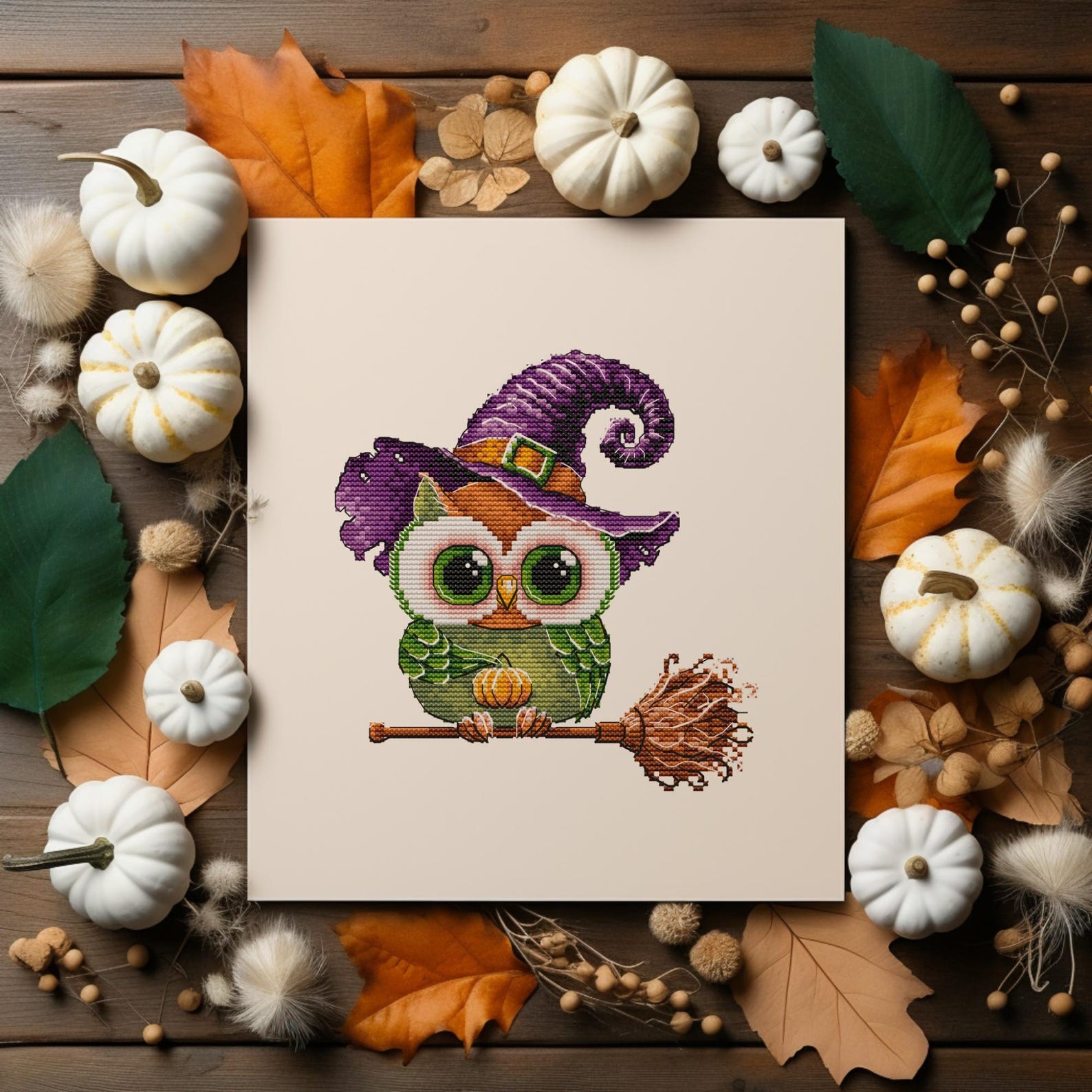 Cross Stitch Pattern With Witchy Owl Halloween Embroidery Pattern ...