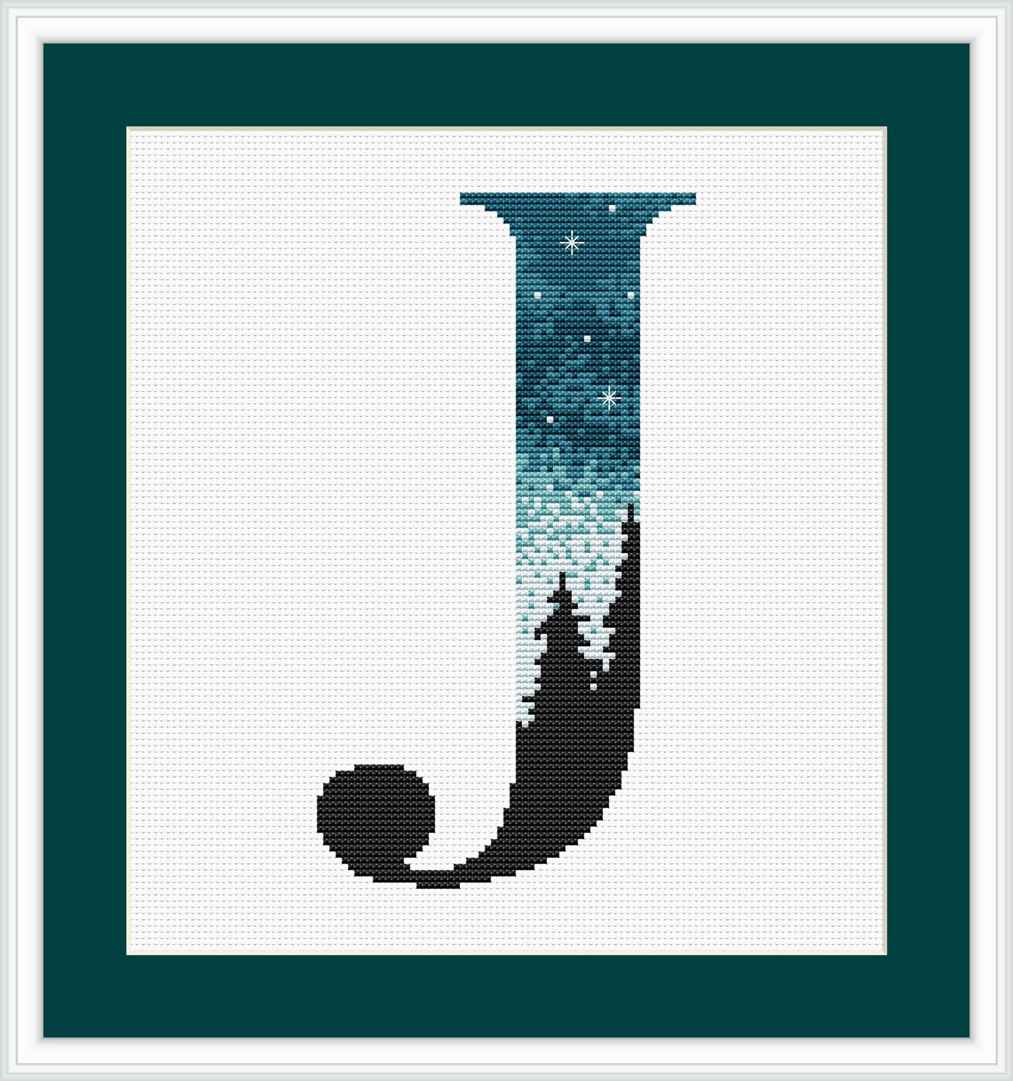 Modern Letter J Cross Stitch Pattern Counted Blue Name Initials ...