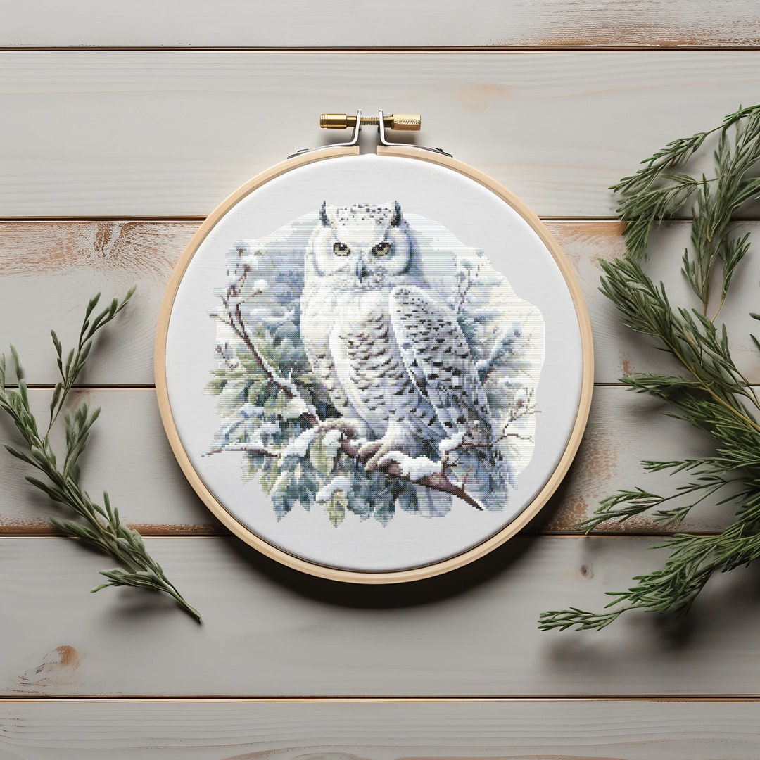 Winter Cross Stitch Pattern With White Owl, Landscape Cross Stitch ...