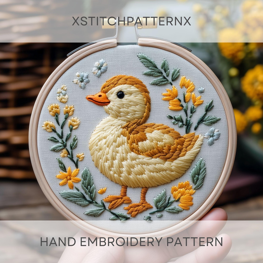 Hand Embroidery Pattern PDF With Duckling, Cottagecore Embroidery ...