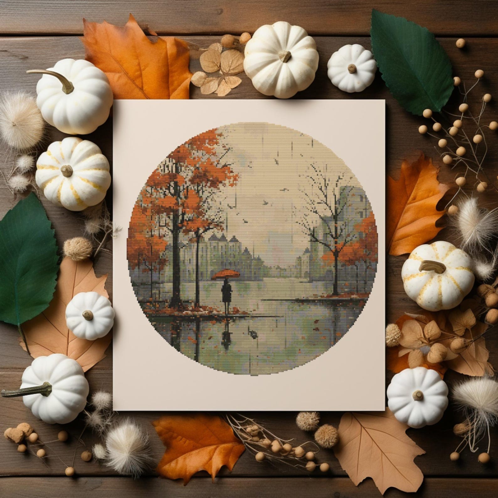 Watercolor Cross Stitch Pattern Rainy City Cross Stitch Designs Modern ...