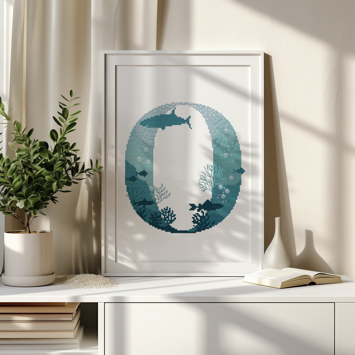 Marine Letter Cross Stitch Pattern, Counted, Monogram Cross Stitch ...