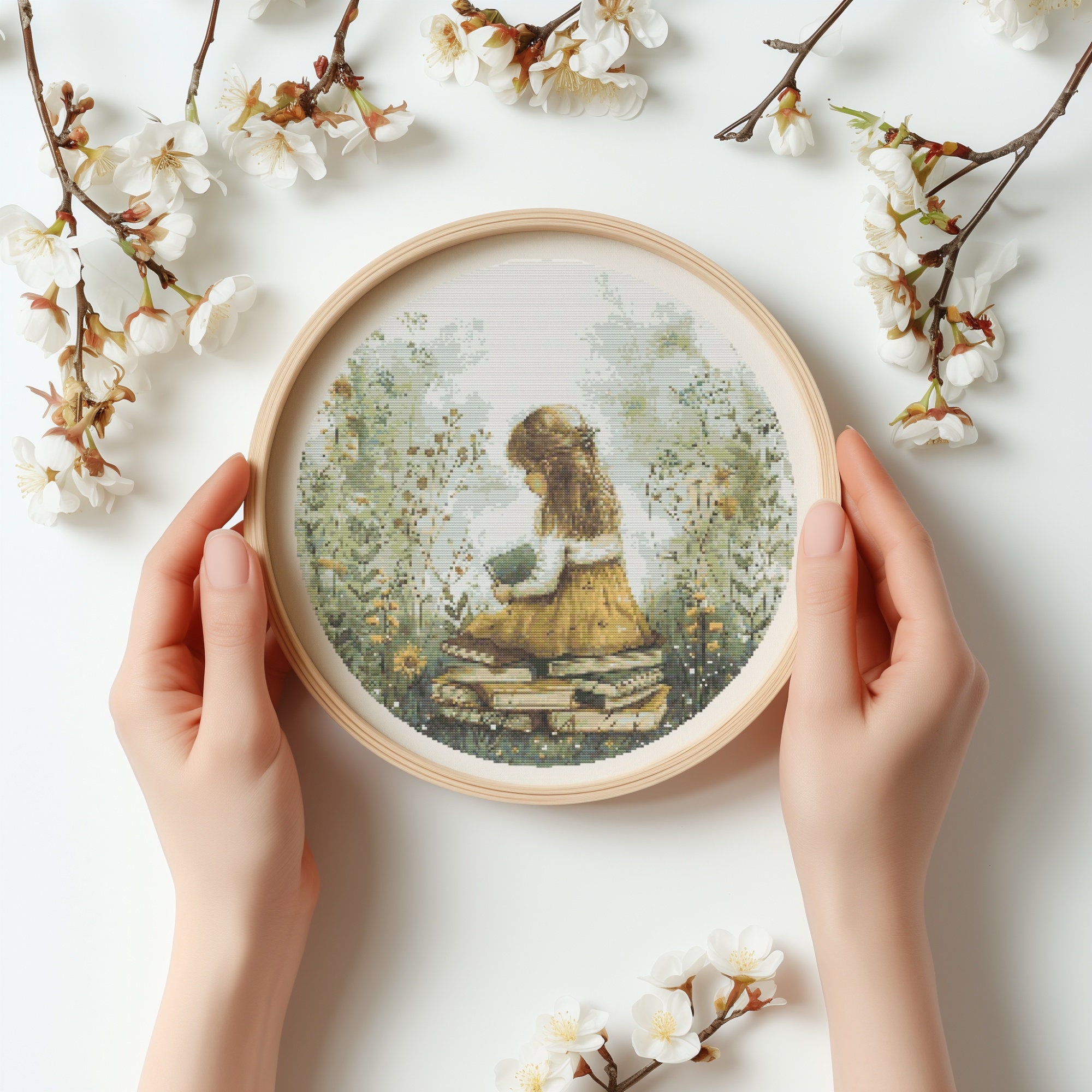 Counted Cross Stitch Pattern PDF With Girl, Books, Nursery Embroidery ...