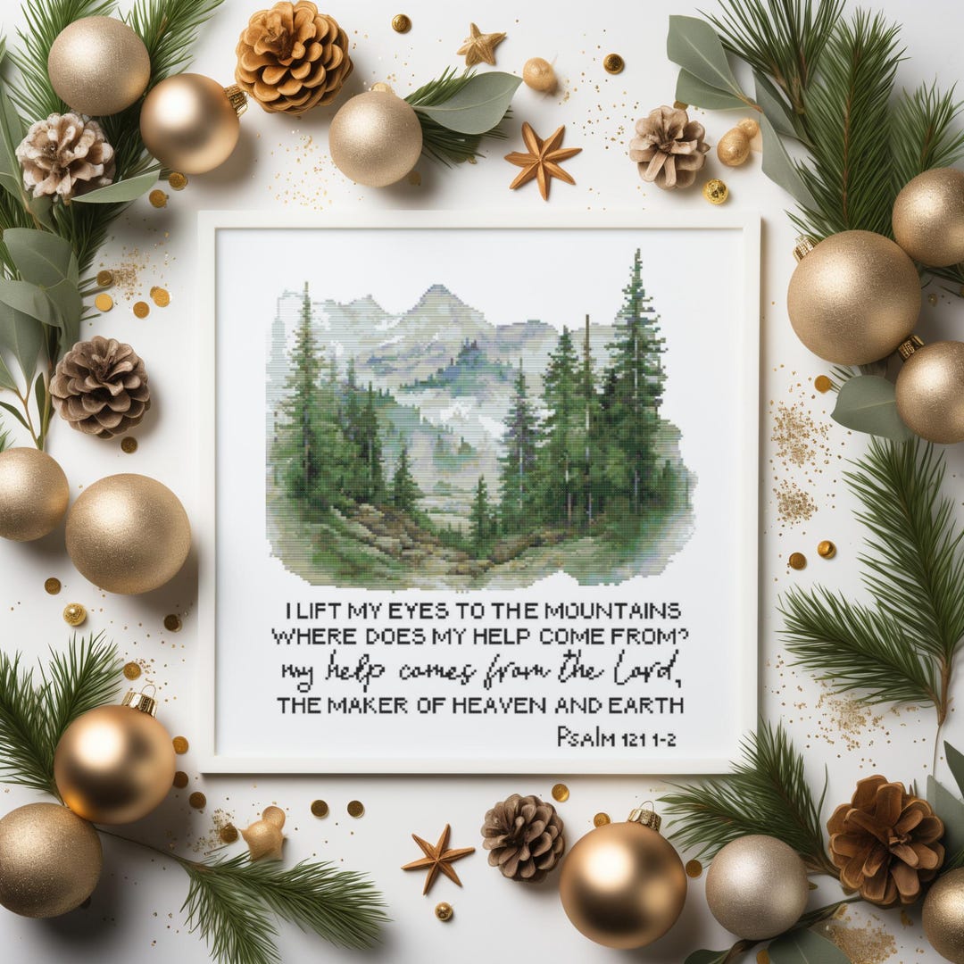 Christian Cross Stitch Pattern With Psalms Forest Landscape Cross ...