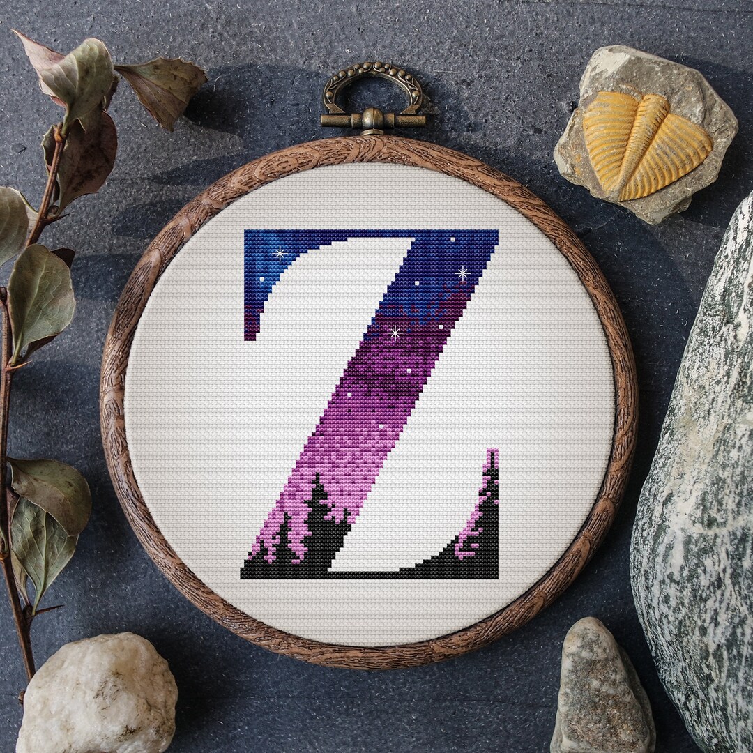 Monogram Cross Stitch Pattern Purple Letter Cross Stitch Charts ...
