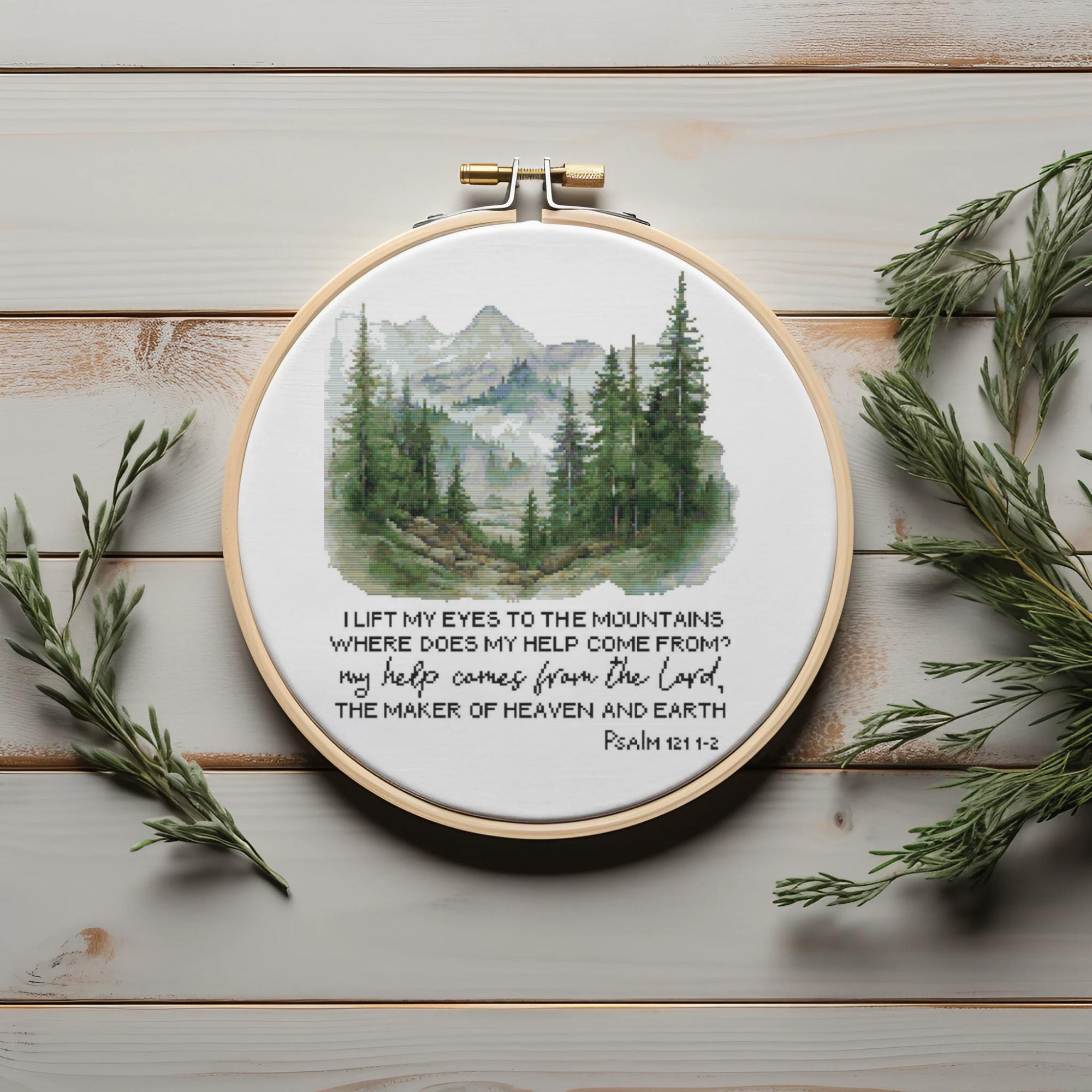 Christian Cross Stitch Pattern With Psalms Forest Landscape Cross ...
