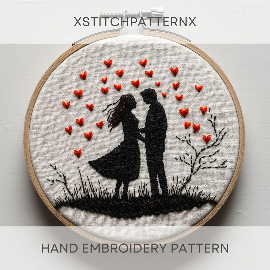Valentine's Day Embroidery Pattern With Couple Hand Embroidery Pattern ...