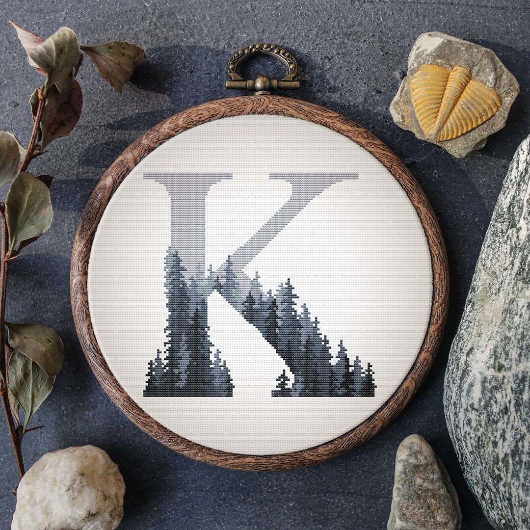 Modern Monogram Cross Stitch Pattern, Forest Embroidery Pattern ...