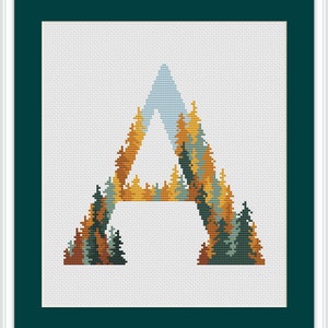 Modern Monogram Cross Stitch Sampler With Trees Customised Name ...