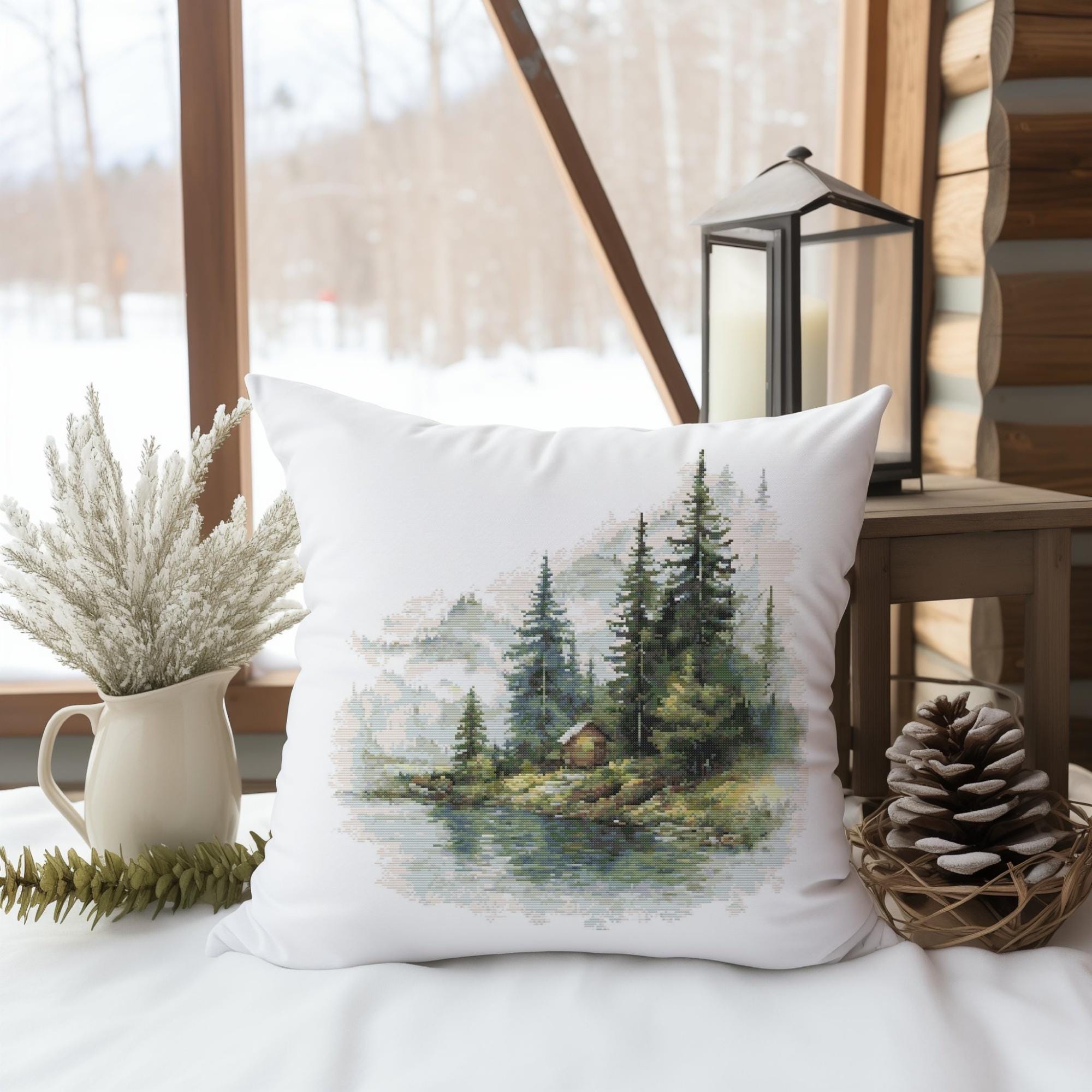 Nature Cross Stitch Pattern With Hut, Landscape Cross Stitch Samplers ...