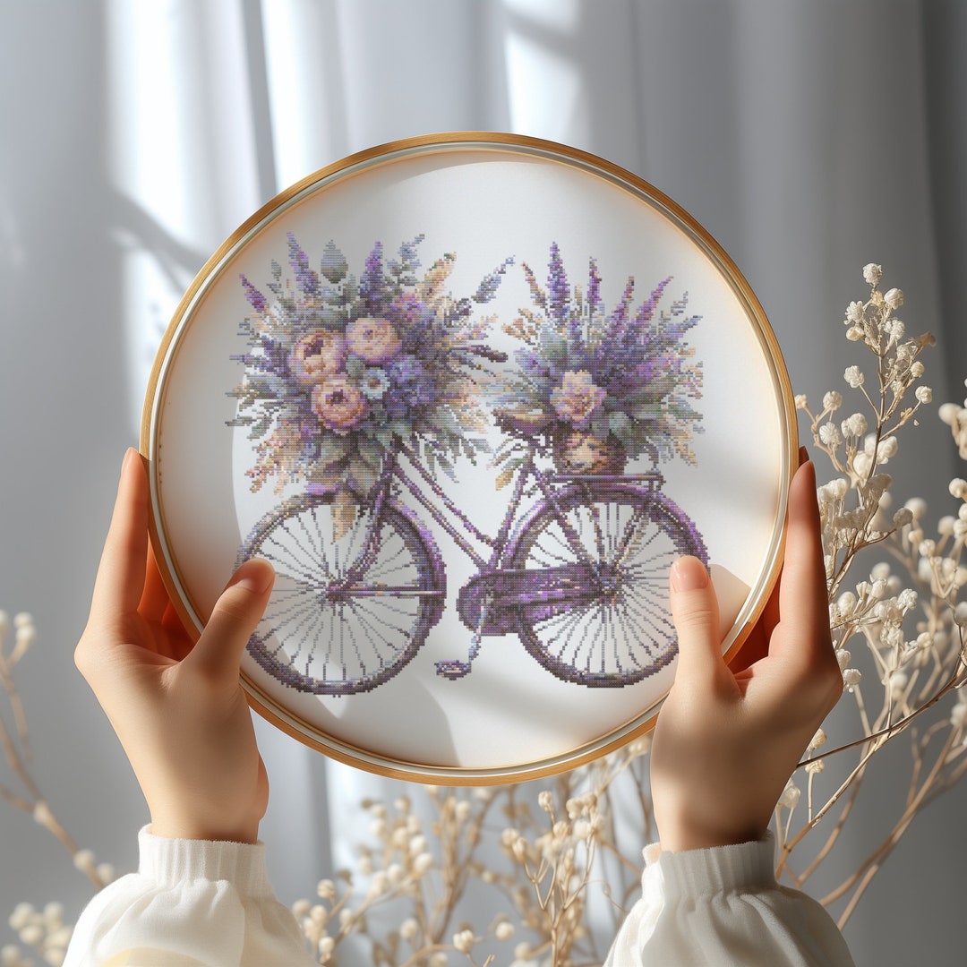 Summer Cross Stitch Pattern With Lavender Bike, Modern Cross Stitch ...