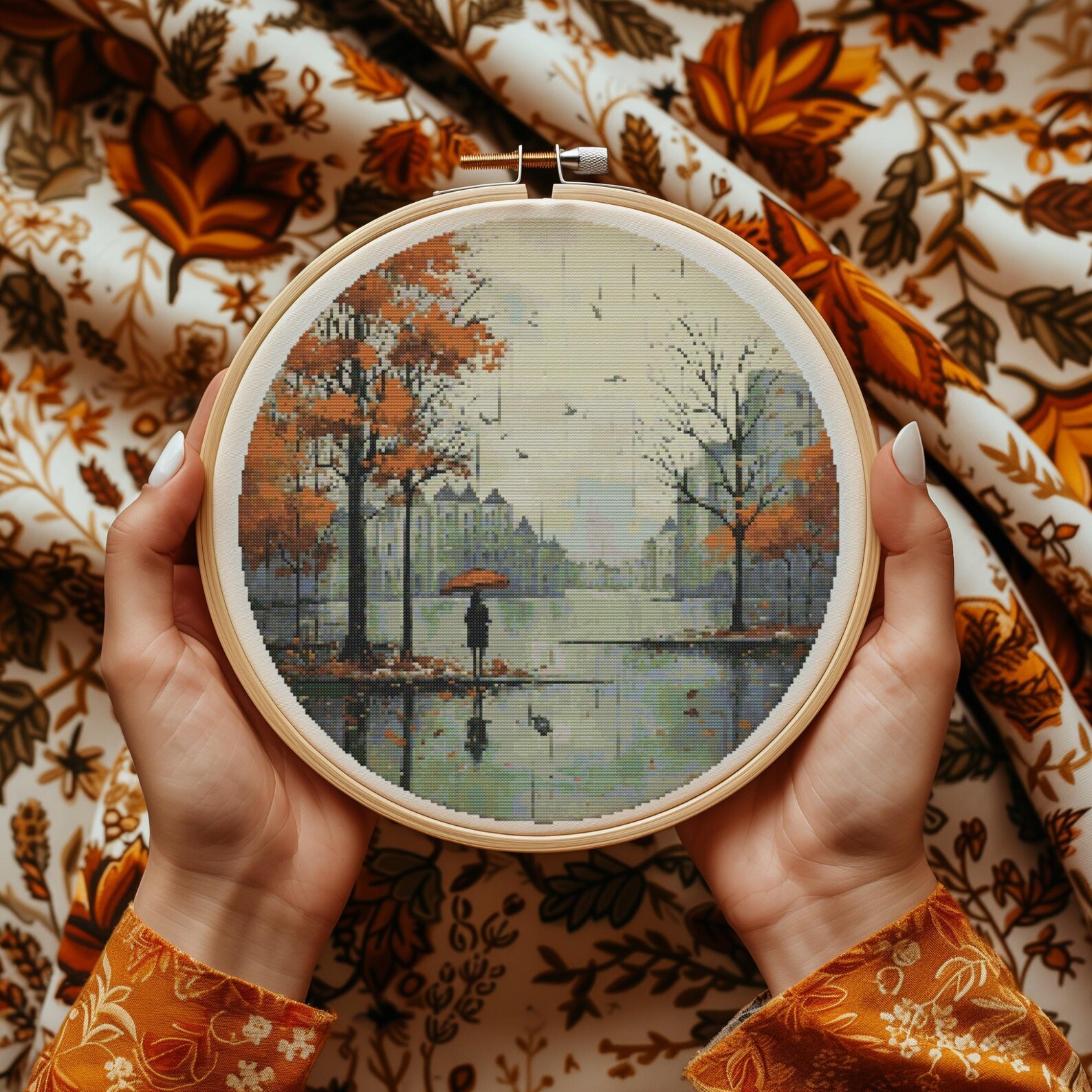 Watercolor Cross Stitch Pattern Rainy City Cross Stitch Designs Modern ...