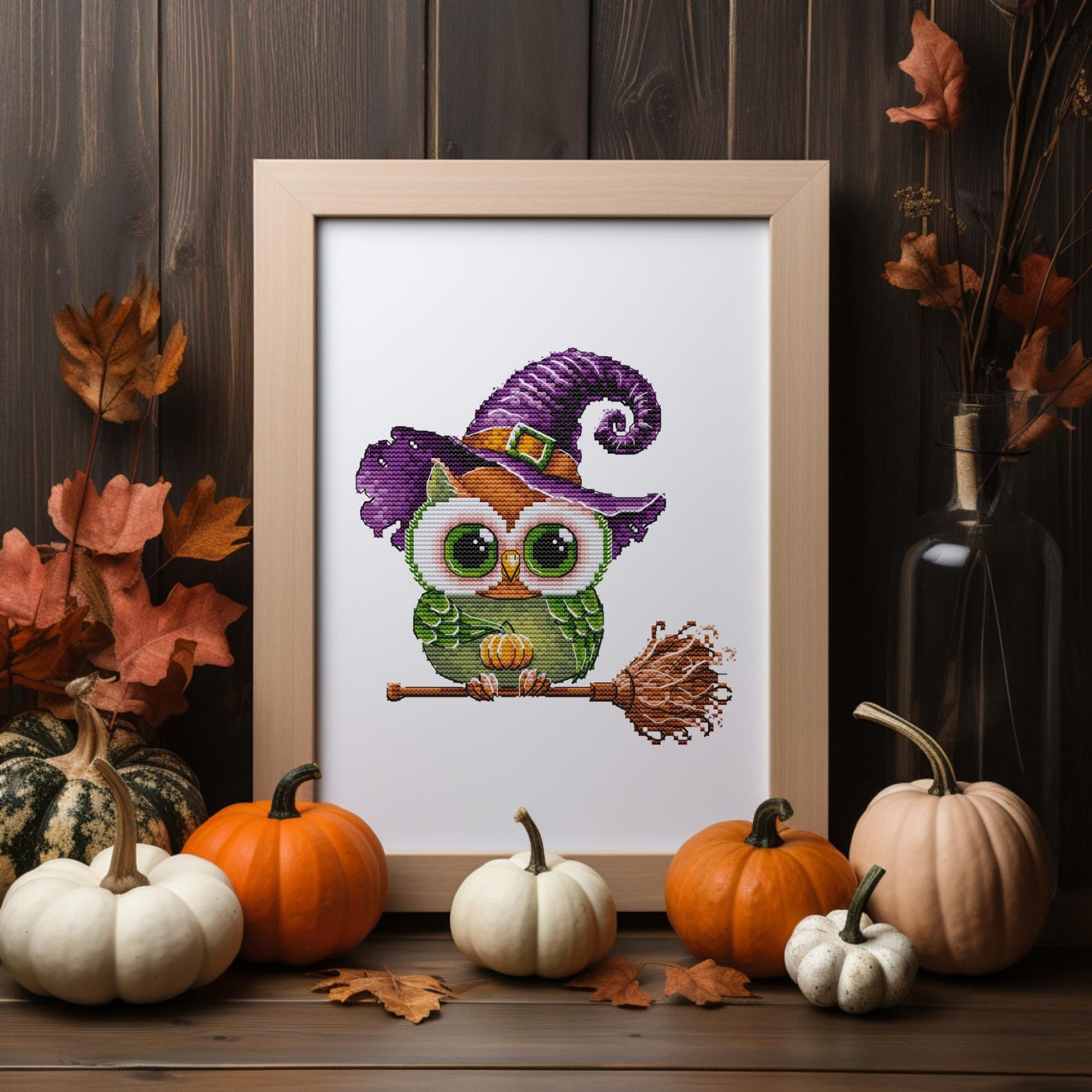 Cross Stitch Pattern With Witchy Owl Halloween Embroidery Pattern ...