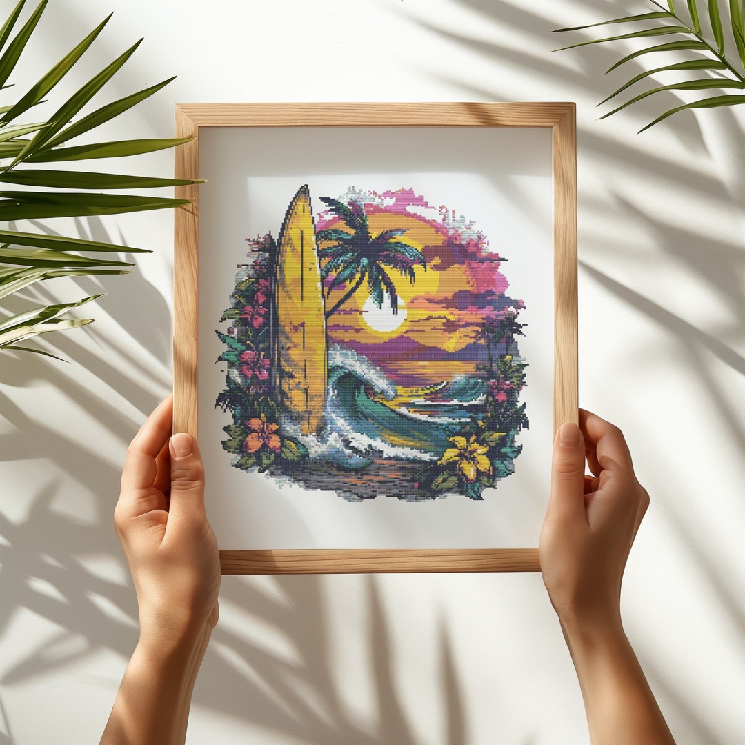 Surfing Cross Stitch Pattern, Counted, Beach Cross Stitch Design ...