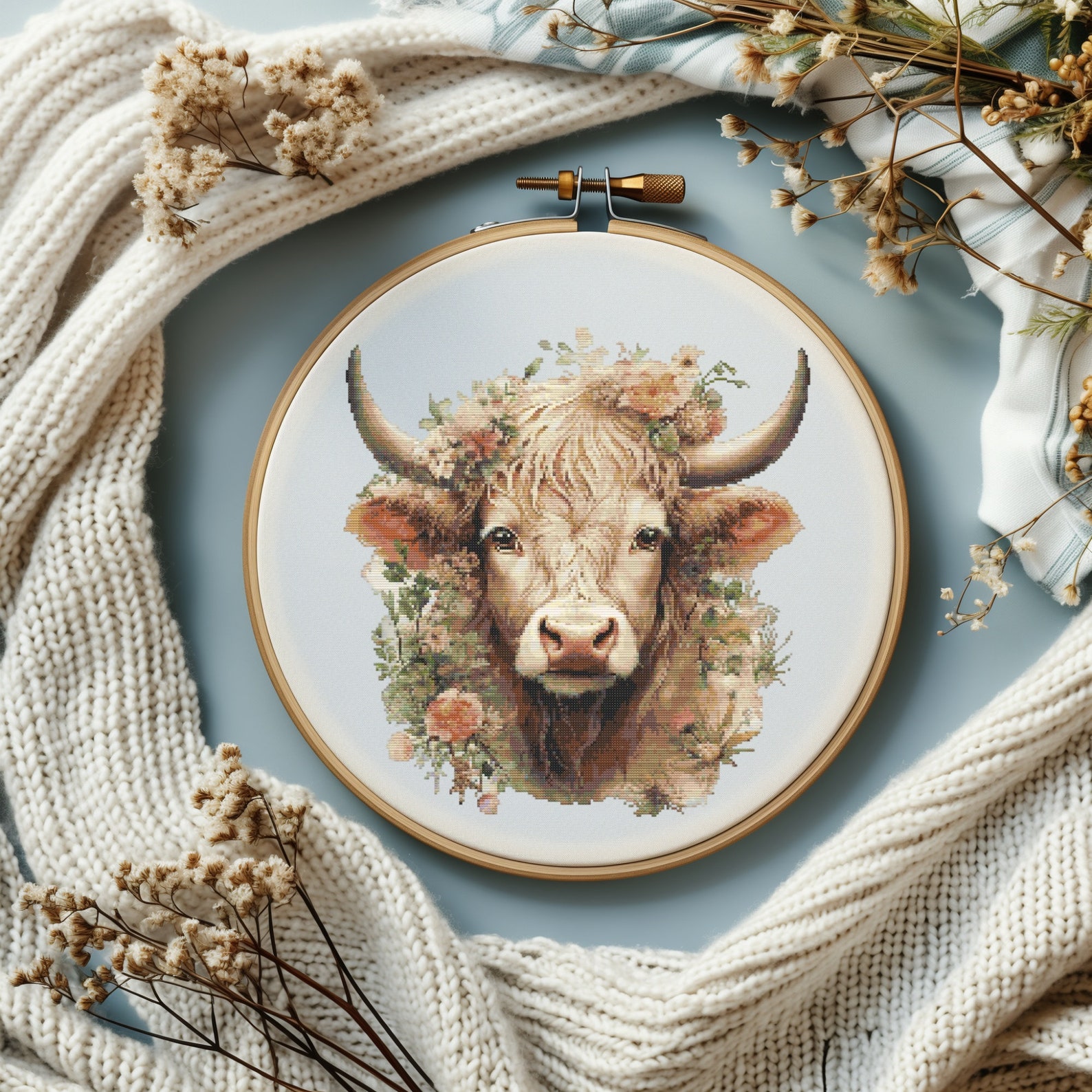 Cross Stitch Pattern With Highland Cow, Modern Cross Stitch Chart Pdf ...