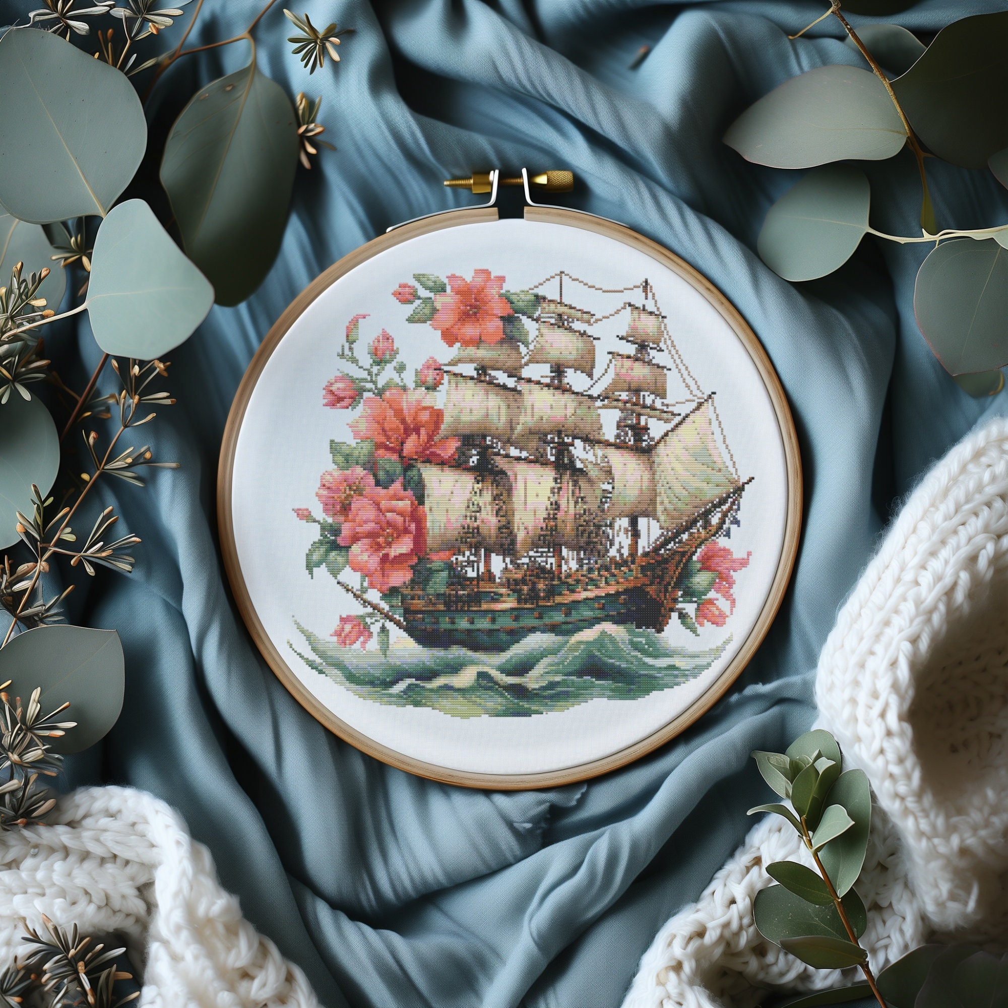 Cross Stitch Pattern With Sailboat, Counted, Vintage Sailing Ship ...