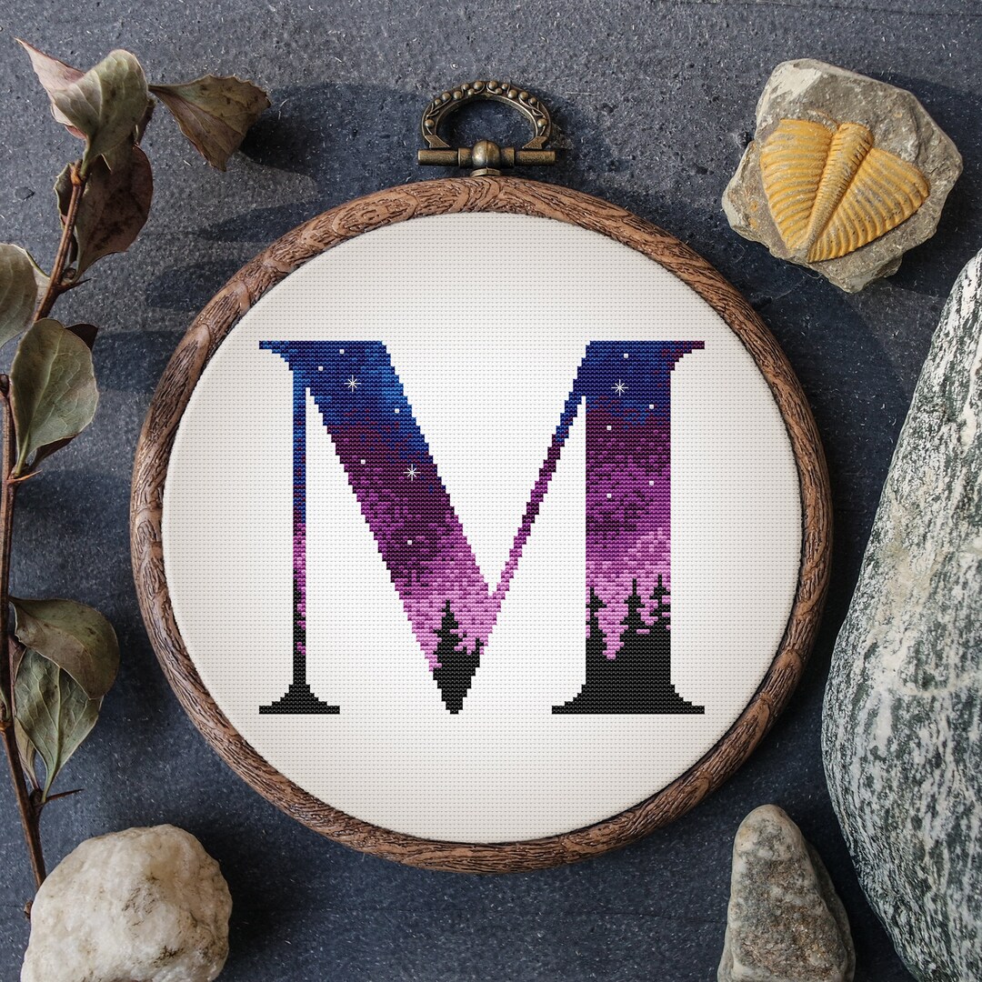 Alphabet Letter M Cross Stitch Pattern Counted Monogram M Embroidery