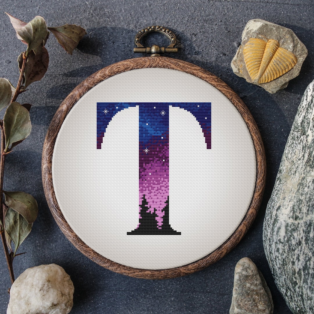 Custom Cross Stitch Pattern With Monogram T, Letter Cross Stitch Chart ...