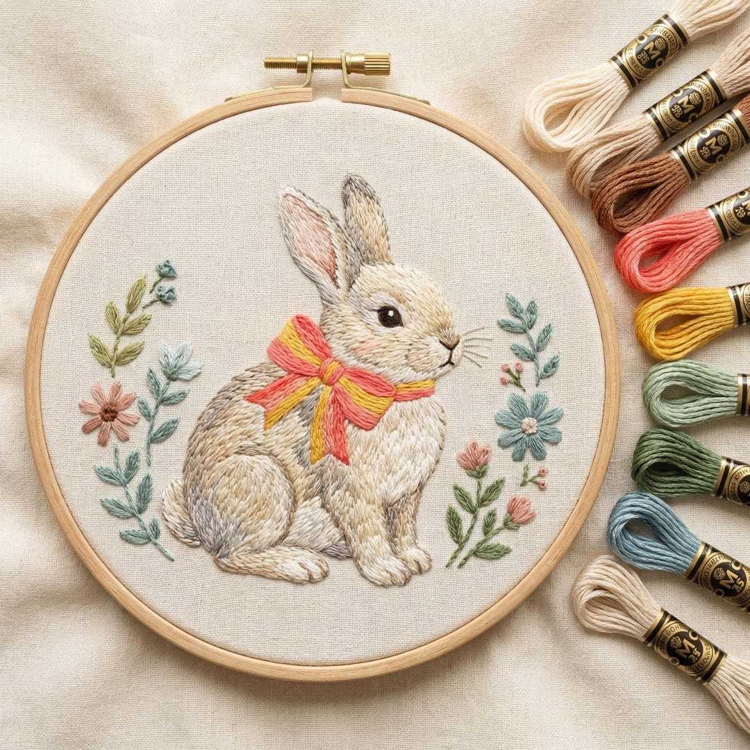 Bunny Embroidery Pattern PDF, Spring Hand Embroidery Design With Cute ...