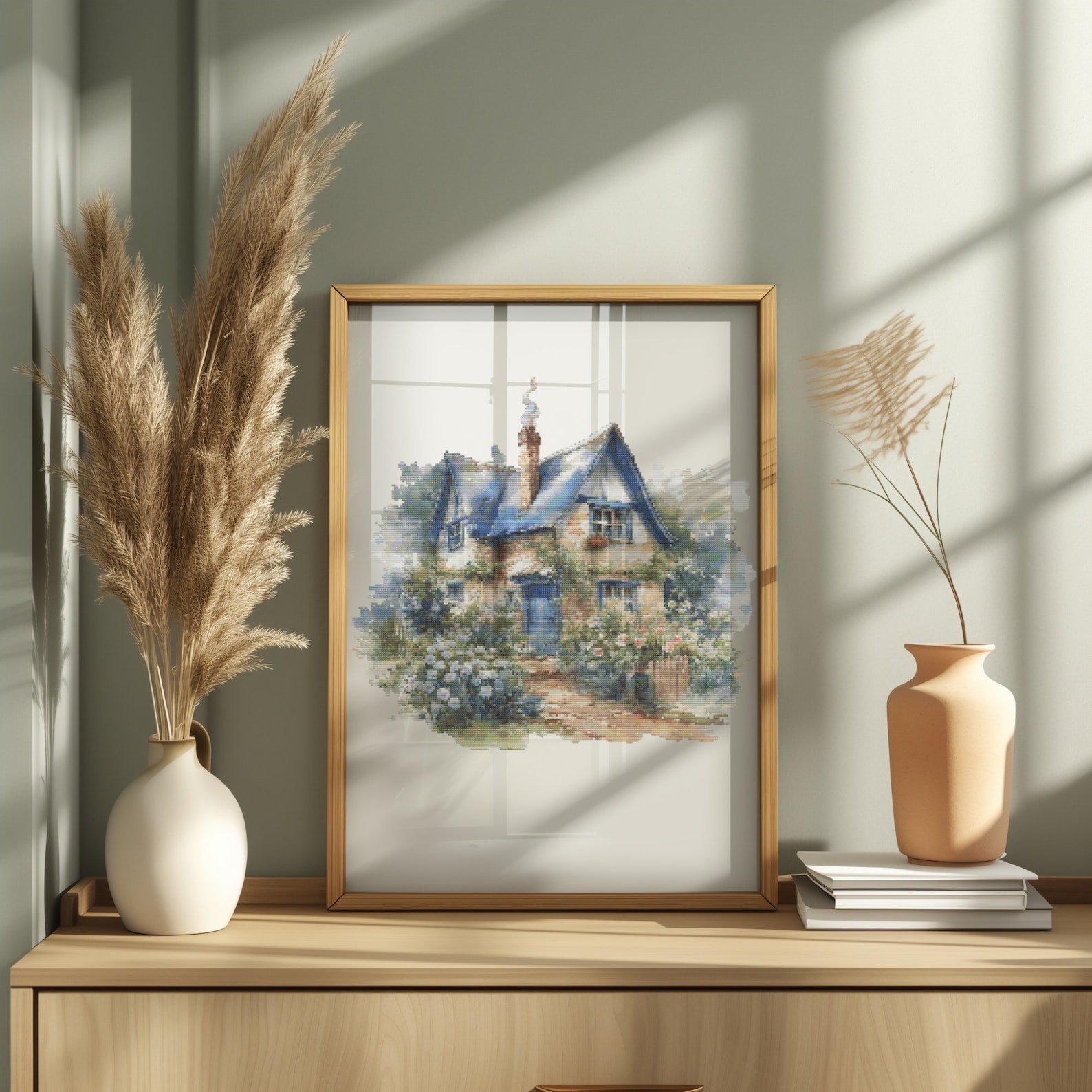 Cross Stitch Pattern With Country Cottage, Rustic Landscape Cross ...