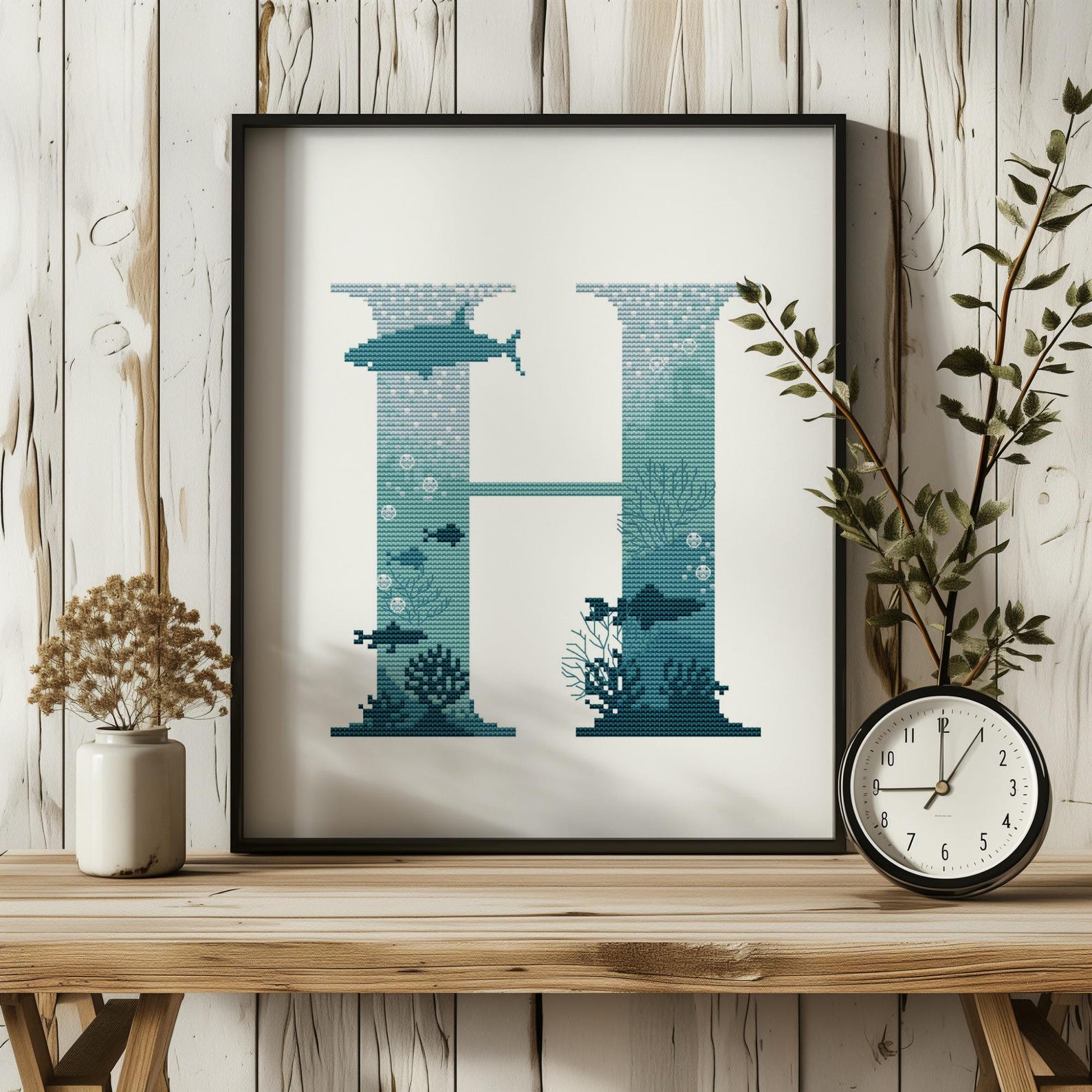 Custom Cross Stitch Pattern, Modern Letter H Cross Stitch PDF, Counted ...