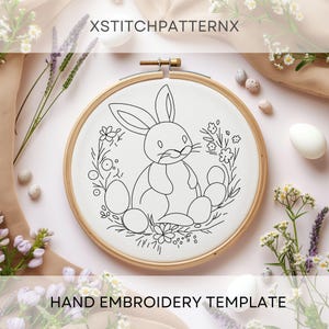 Easter Embroidery Pattern PDF With Bunny Happy Easter Hand Embroidery ...