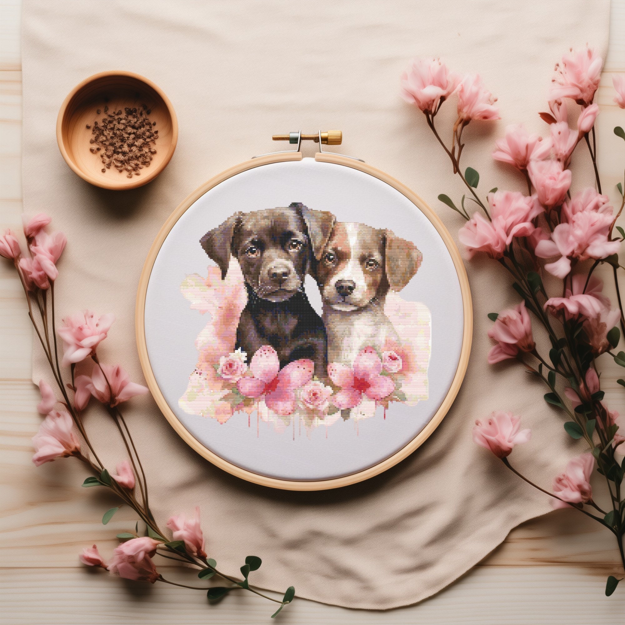 Cross Stitch Pattern With Puppies Pet Embroidery Designs PDF Dog Cross ...