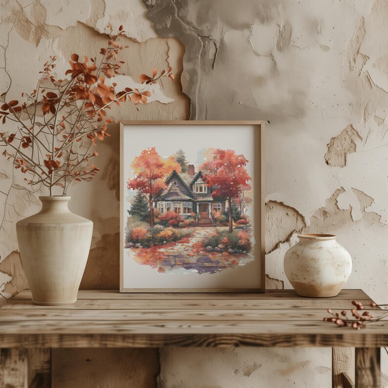 Cross Stitch Pattern With Country Cottage Fall Rustic Landscape Cross ...