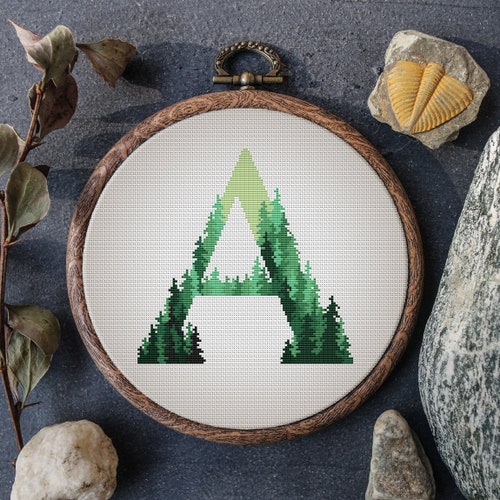 Monogram S Cross Stitch Pattern Counted Green Forest Name - Etsy