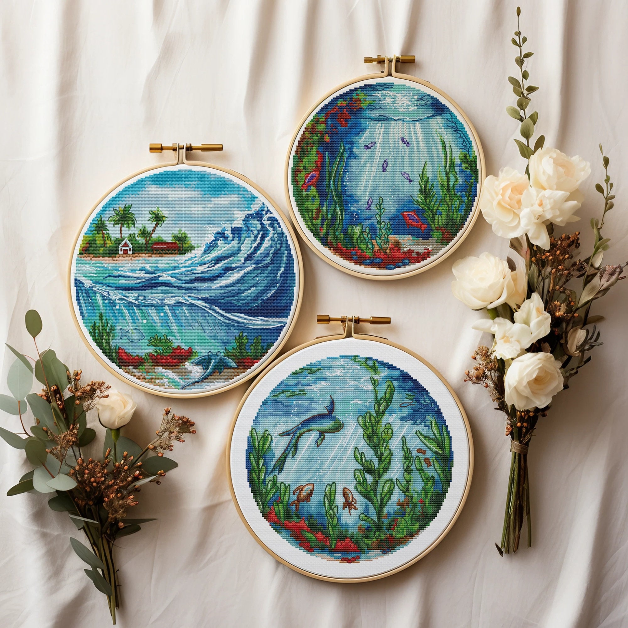 Under the Sea Cross Stitch Pattern, Ocean Embroidery Designs, Marine ...