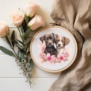 Cross Stitch Pattern With Puppies Pet Embroidery Designs PDF Dog Cross ...