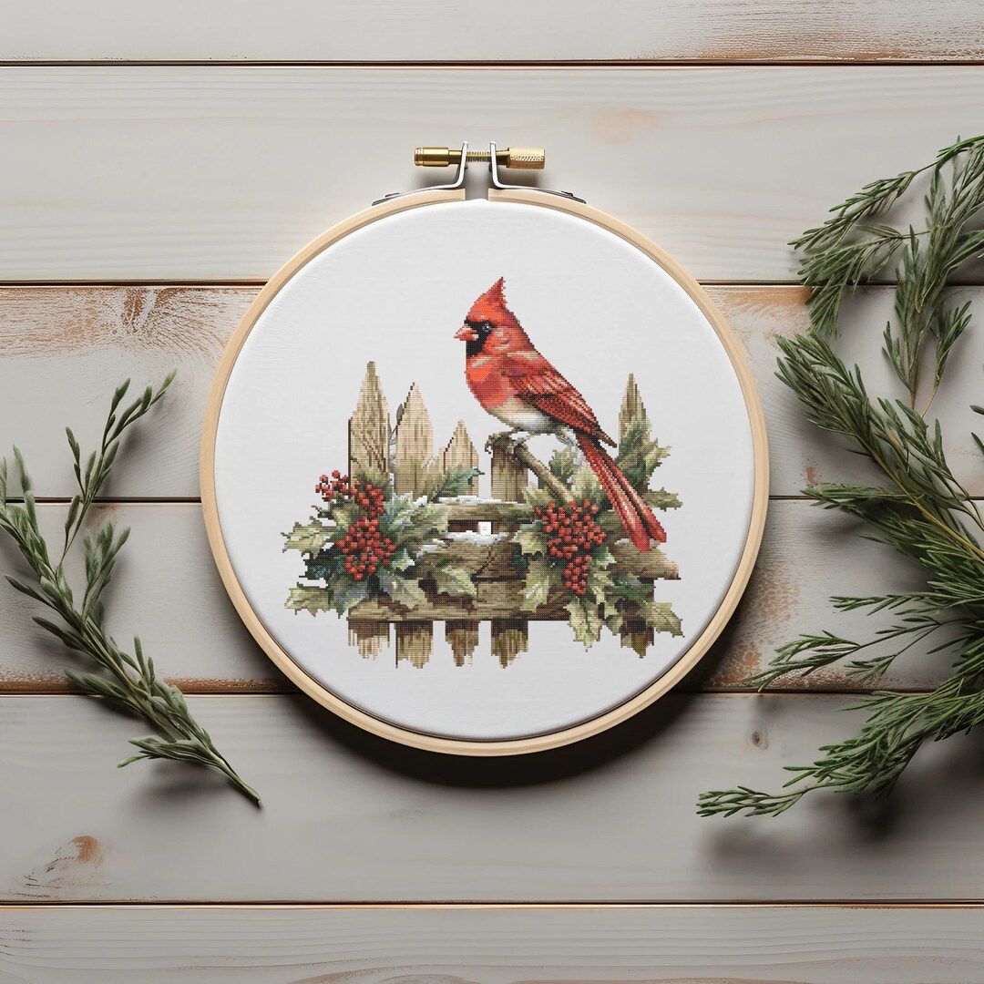 Christmas Cross Stitch Pattern With Red Cardinal, Counted, Winter ...