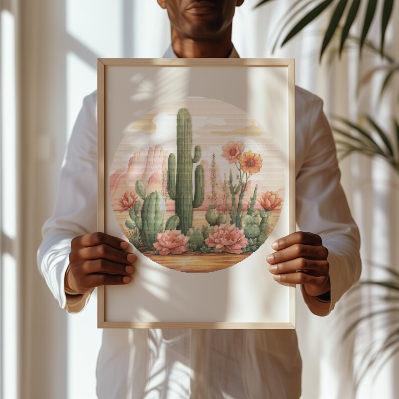 Counted Cross Stitch Pattern With Cactus, Modern Cross Stitch Chart ...