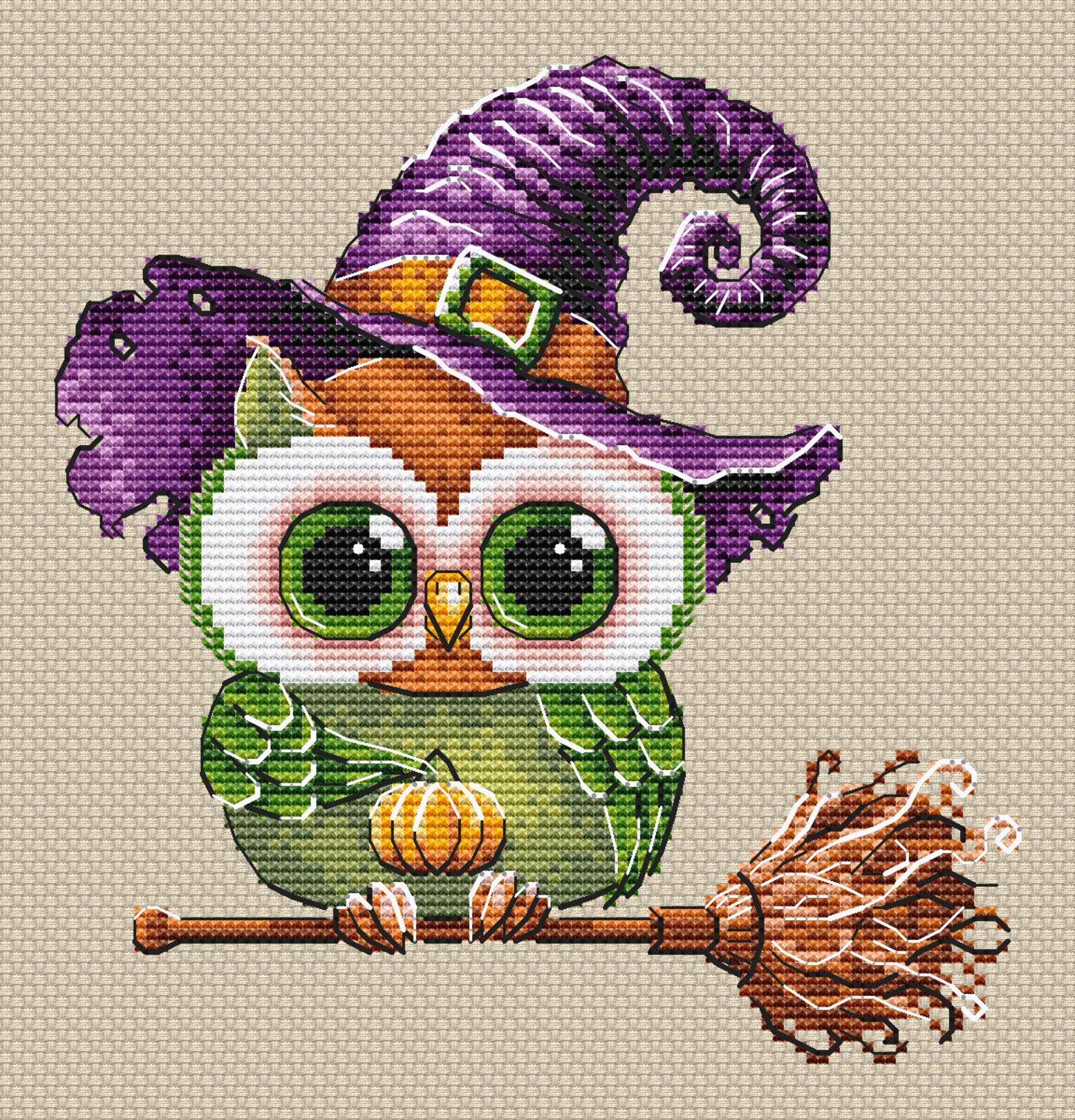 Cross Stitch Pattern With Witchy Owl Halloween Embroidery Pattern ...