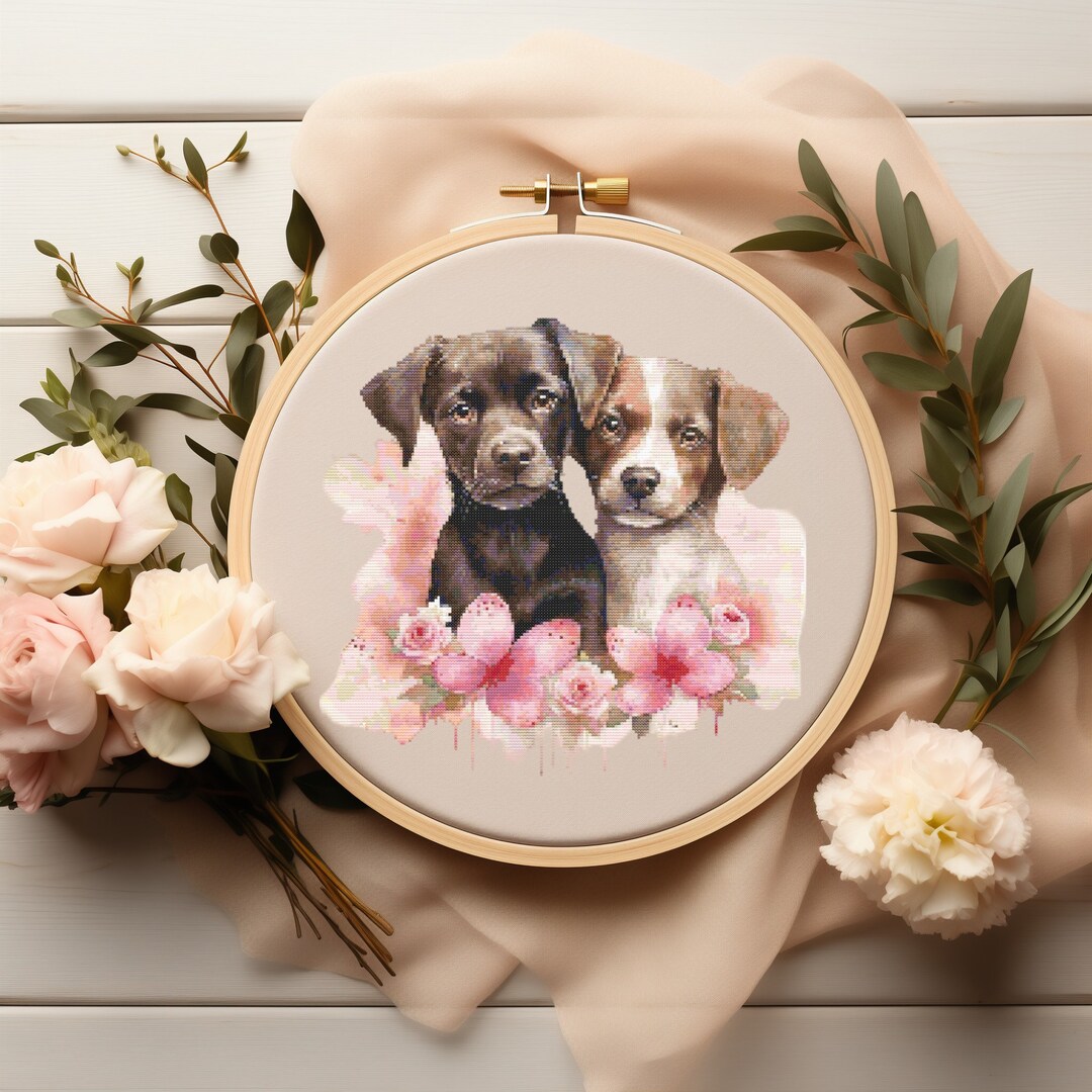 Cross Stitch Pattern With Puppies Pet Embroidery Designs PDF Dog Cross ...
